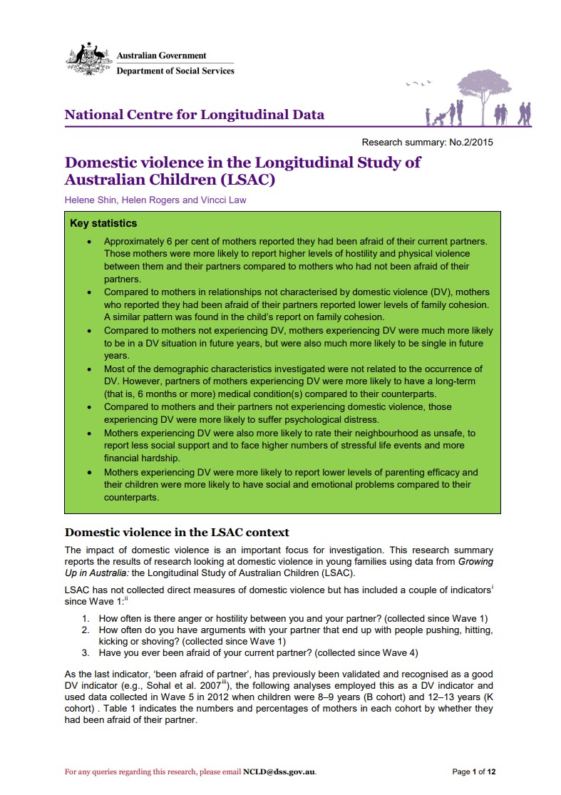 Domestic violence in the Longitudinal Study of Australian Children ...