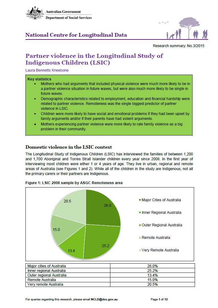 Partner violence in the Longitudinal Study of Indigenous Children (LSIC ...