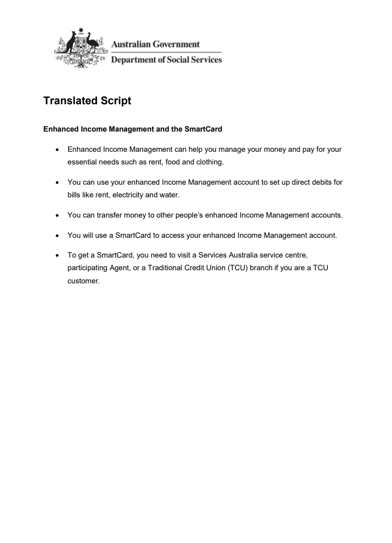 Enhanced Income Management and the SmartCard | Department of Social ...