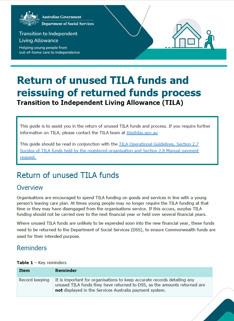 Return of unused TILA funds and reissuing of returned funds process ...