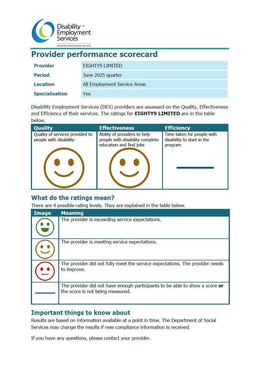 EIGHTY9 LIMITED | Department of Social Services