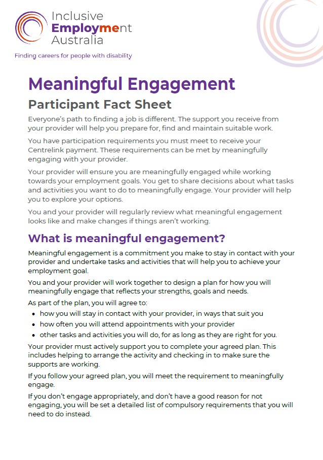 Meaningful engagement participant fact sheet | Department of Social ...