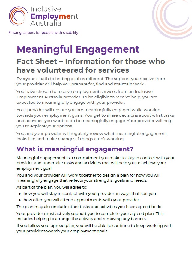 Meaningful engagement fact sheet – information for those who have ...