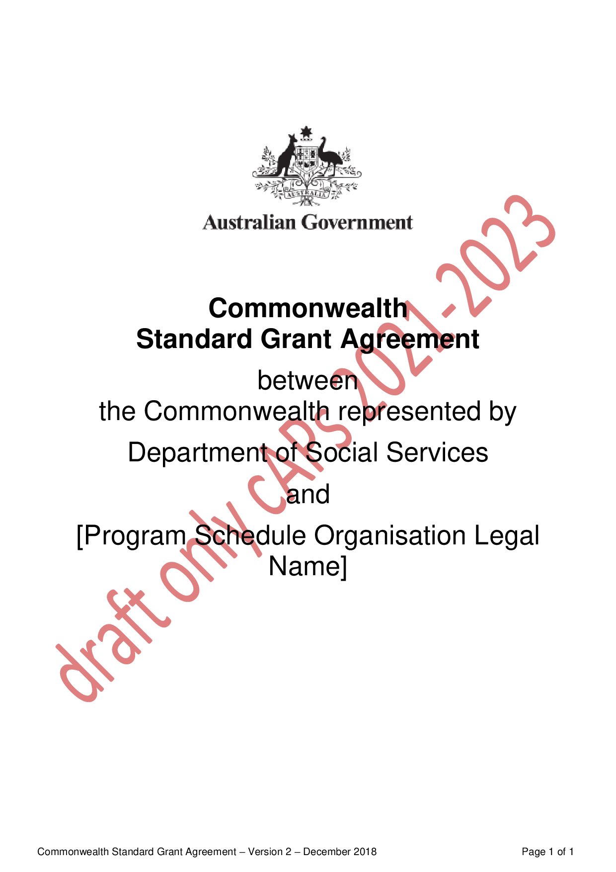 CaPS - DRAFT Commonwealth Grant Agreement | Department of Social Services
