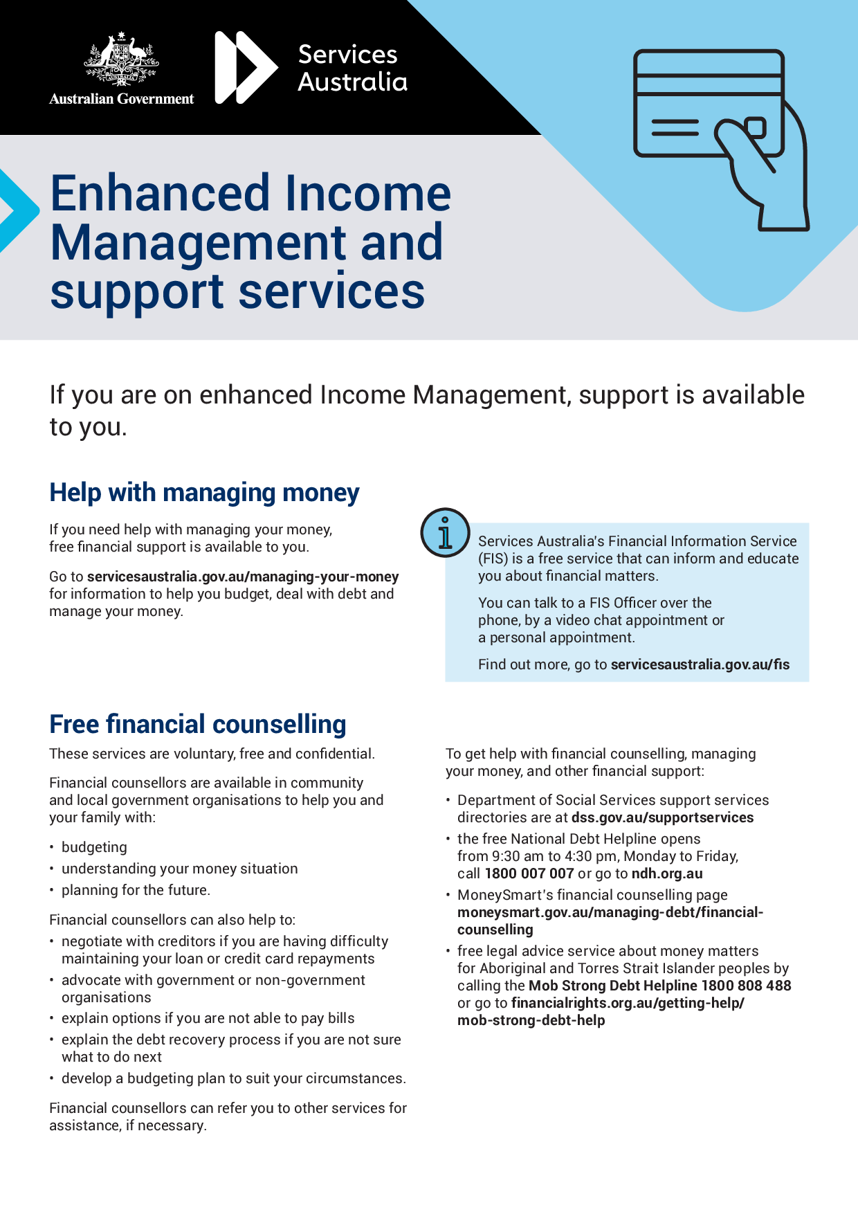Enhanced Income Management and Support Services fact sheet | Department ...