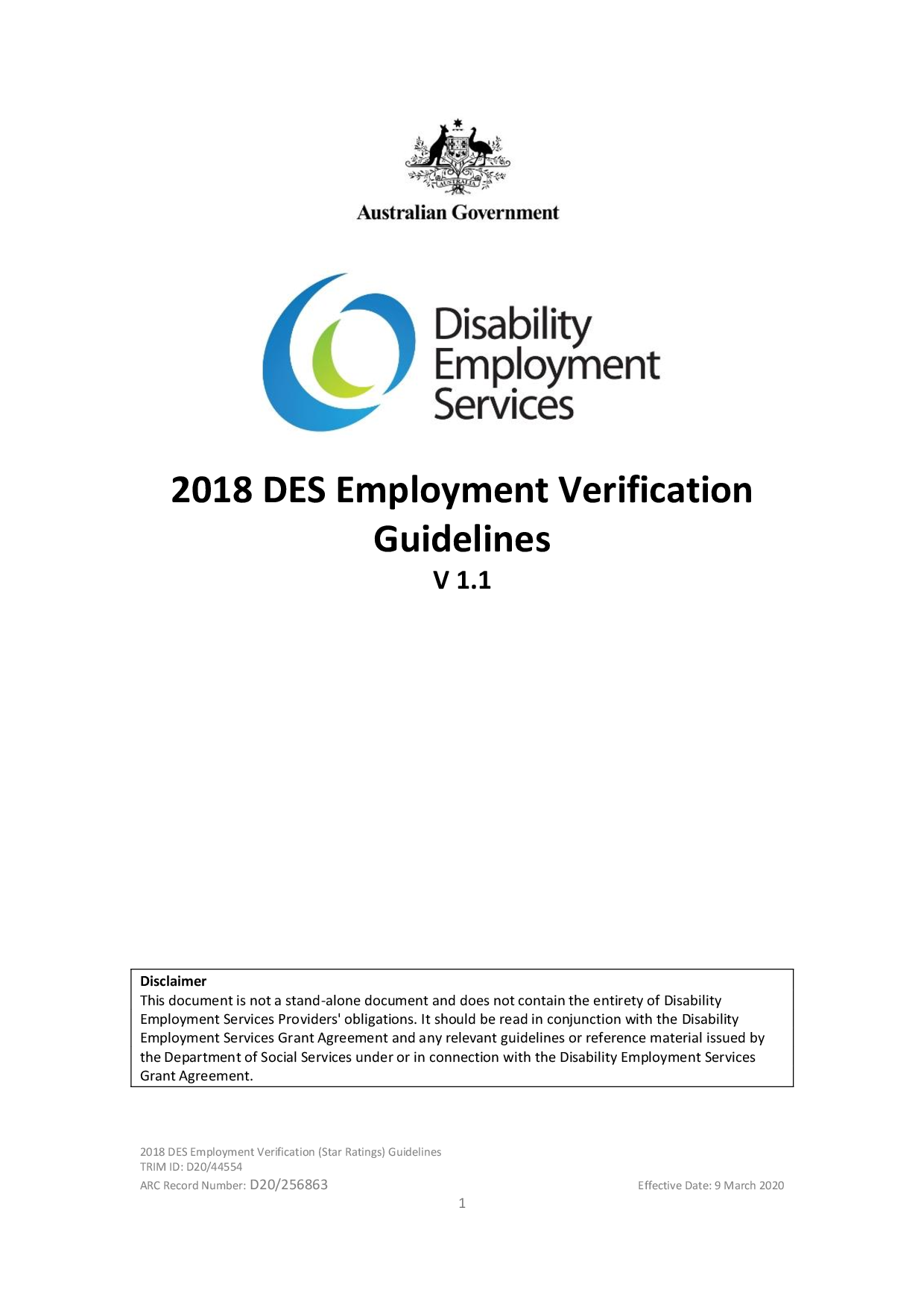 DES 2018- Employment Verification (Star Ratings) Guideline | Department ...