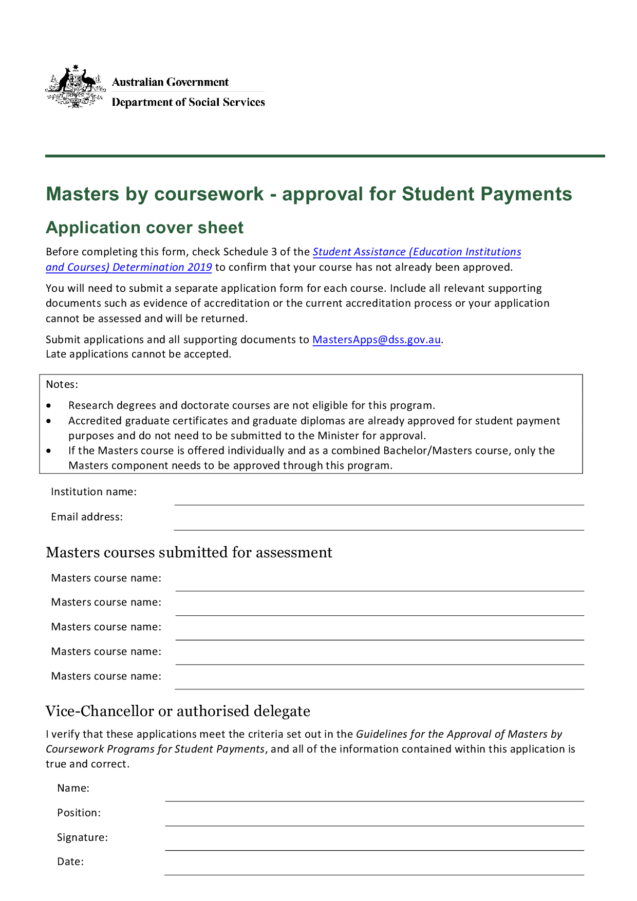 Masters by Coursework Course application form | Department of Social ...