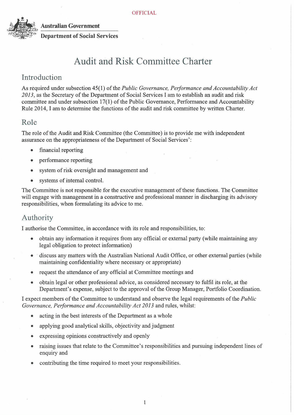 Audit and Risk Committee | Department of Social Services