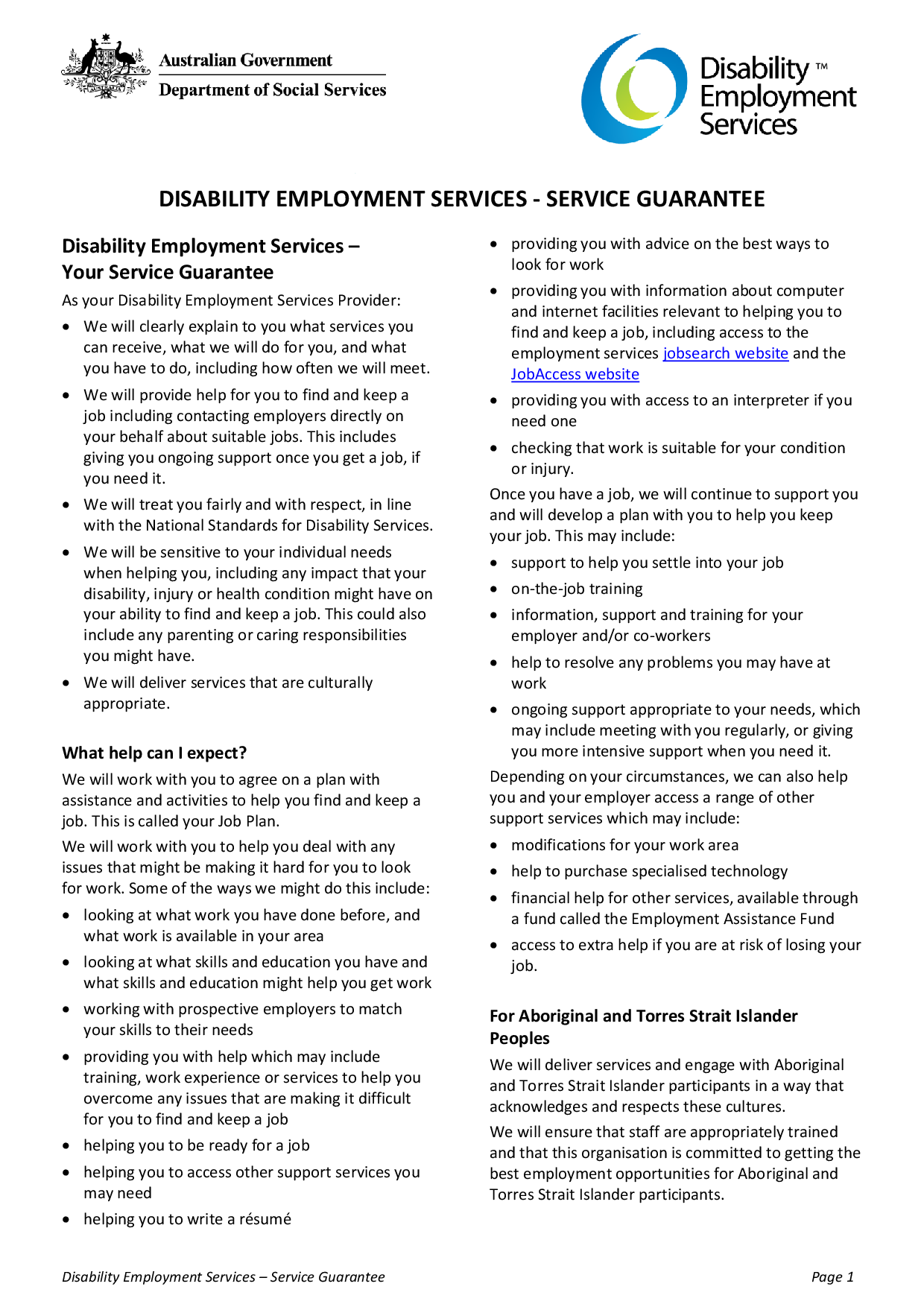 DES Service Guarantee | Department of Social Services