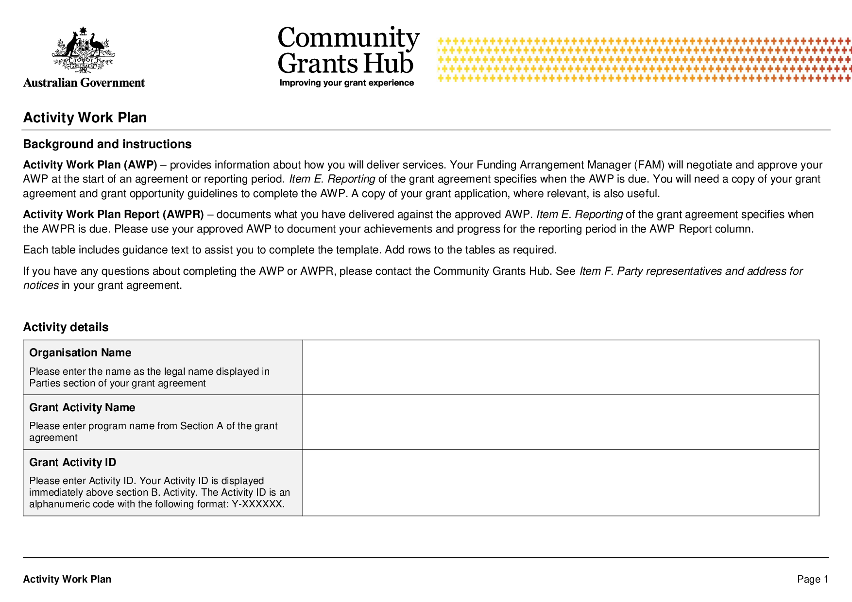 Activity Work Plan template | Department of Social Services