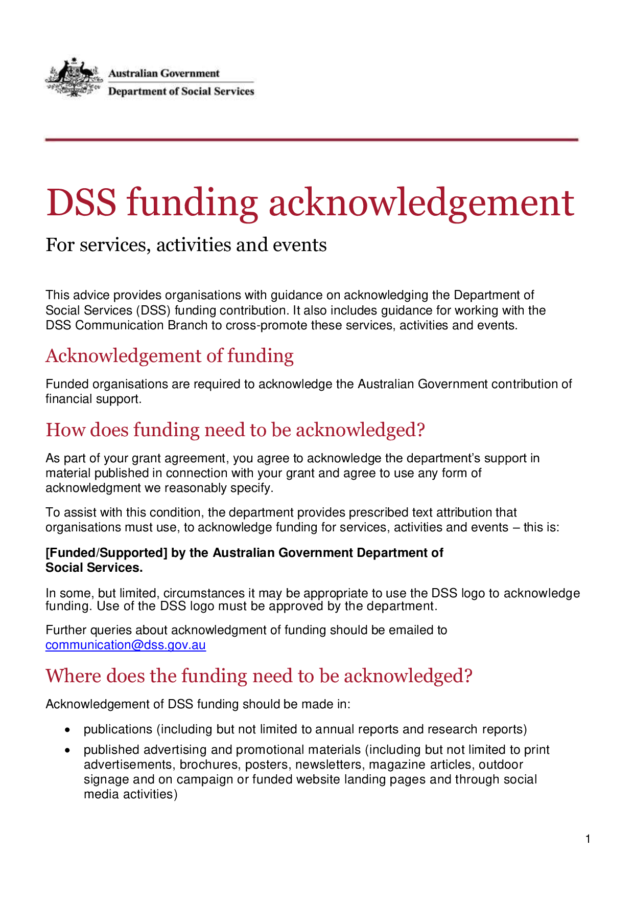 DSS Funding Acknowledgement | Department of Social Services