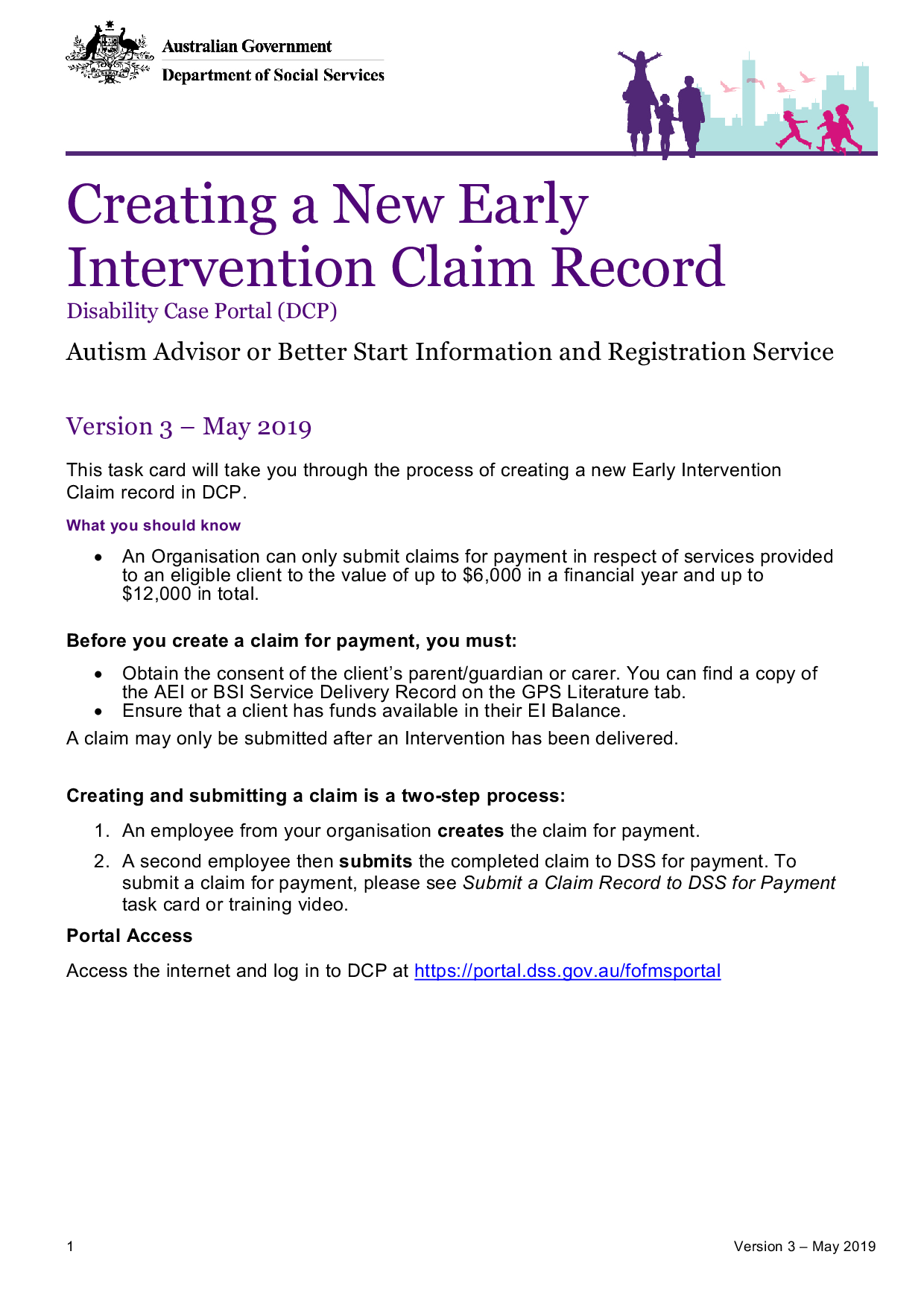 Creating a New Early Intervention Claim Record | Department of Social ...