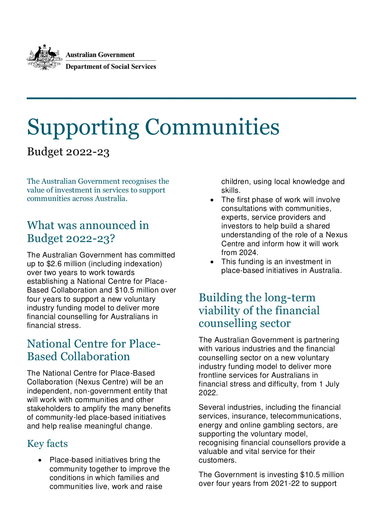 Supporting Communities | Department of Social Services