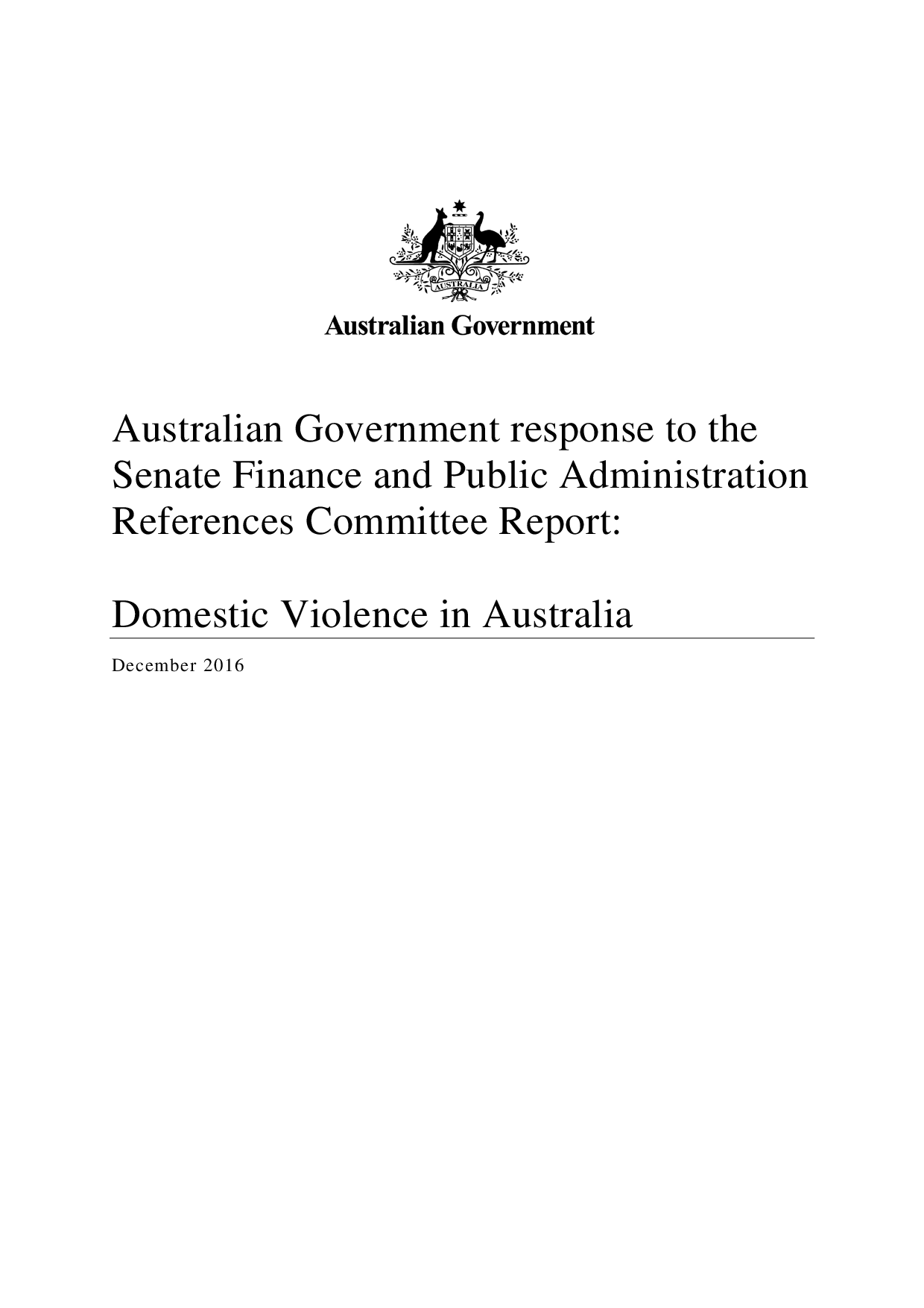 Australian Government Response to the Senate Inquiry into Domestic ...