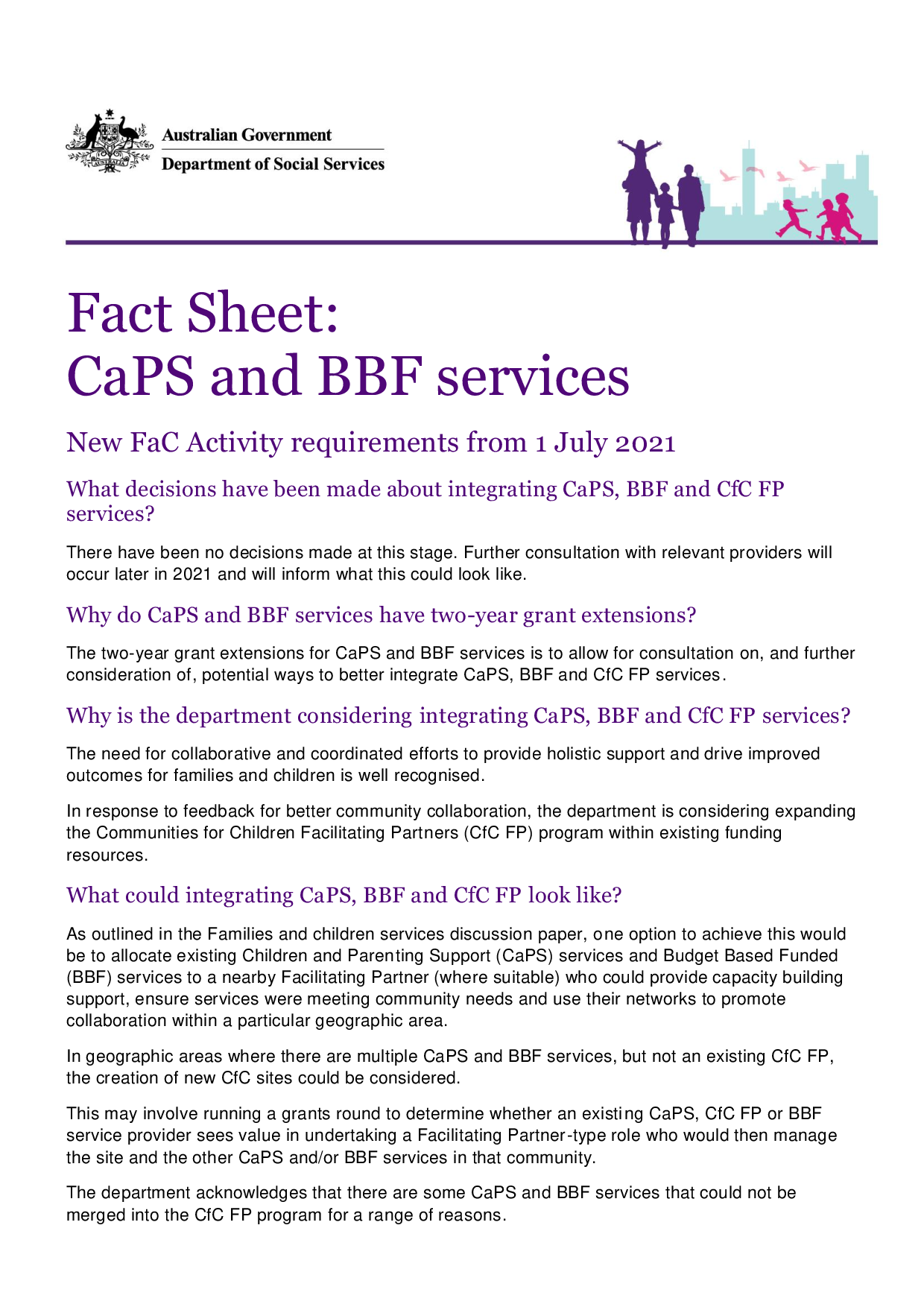 New Requirements from 1 July 2021 Fact Sheet - Integrating CaPS, BBF ...