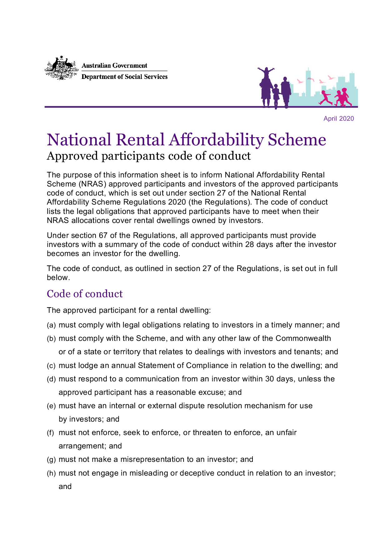 Information sheet - approved participant code of conduct | Department ...