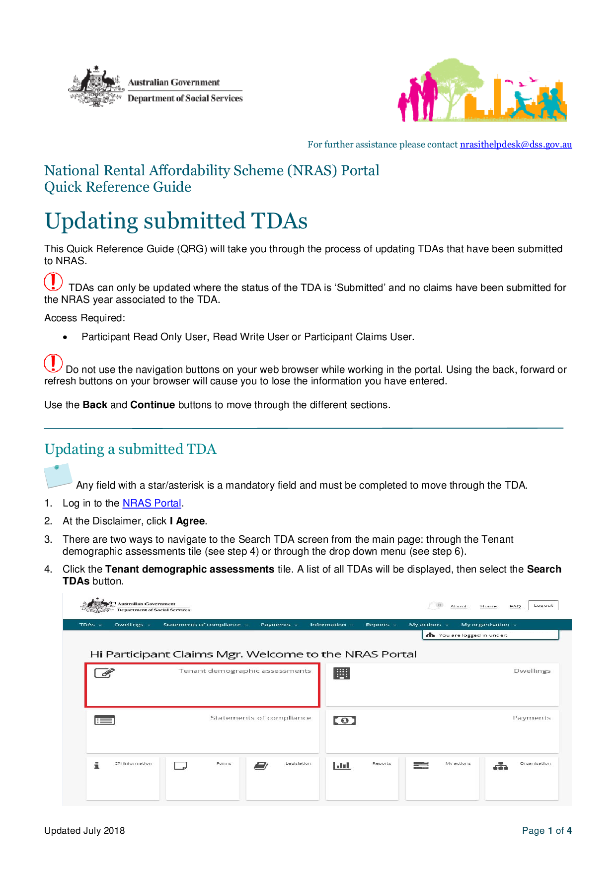Updating submitted TDAs | Department of Social Services