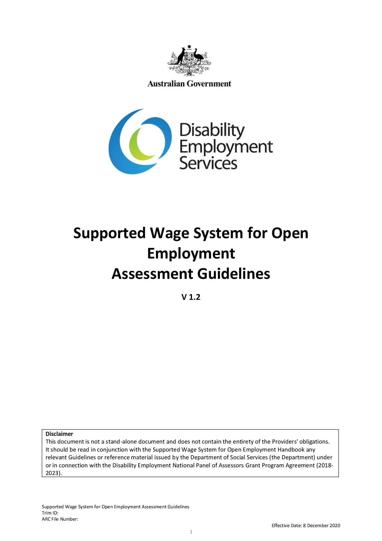 DES Supported Wage System for Open Employment Assessment Guidelines | Department of Social Services