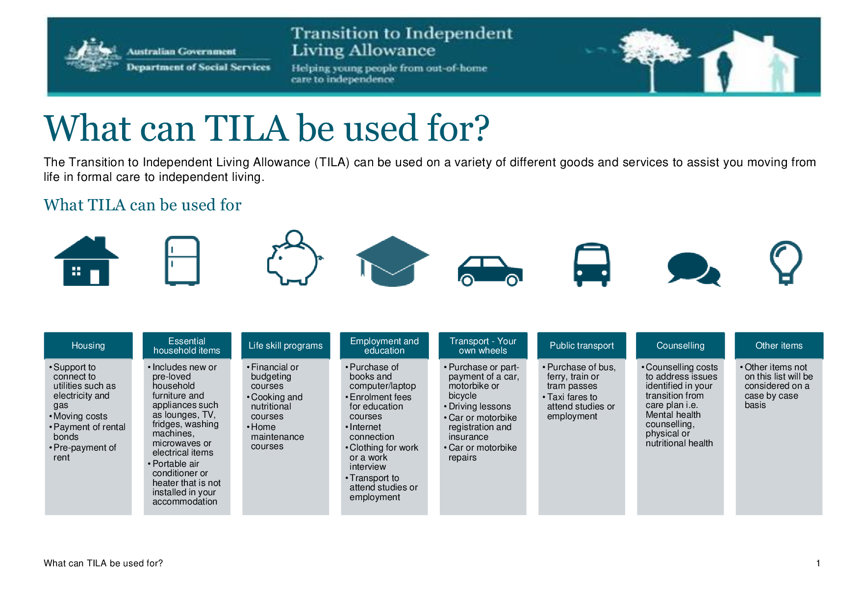 What can TILA be used for? | Department of Social Services