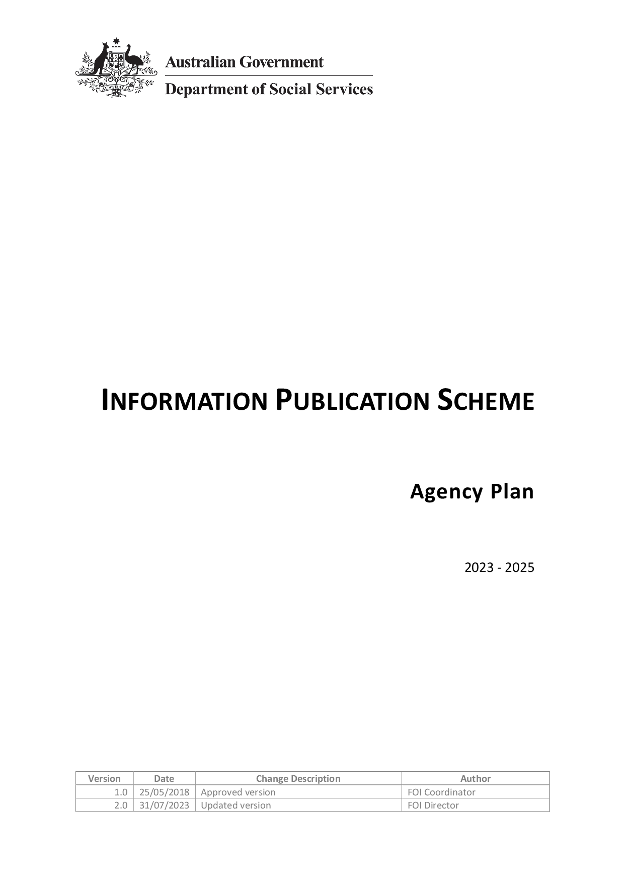FOI: DSS's agency plan | Department of Social Services