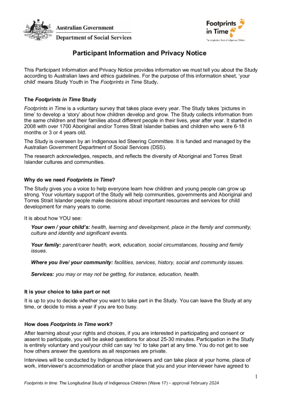 LSIC Participant Information and Privacy Notice | Department of Social ...