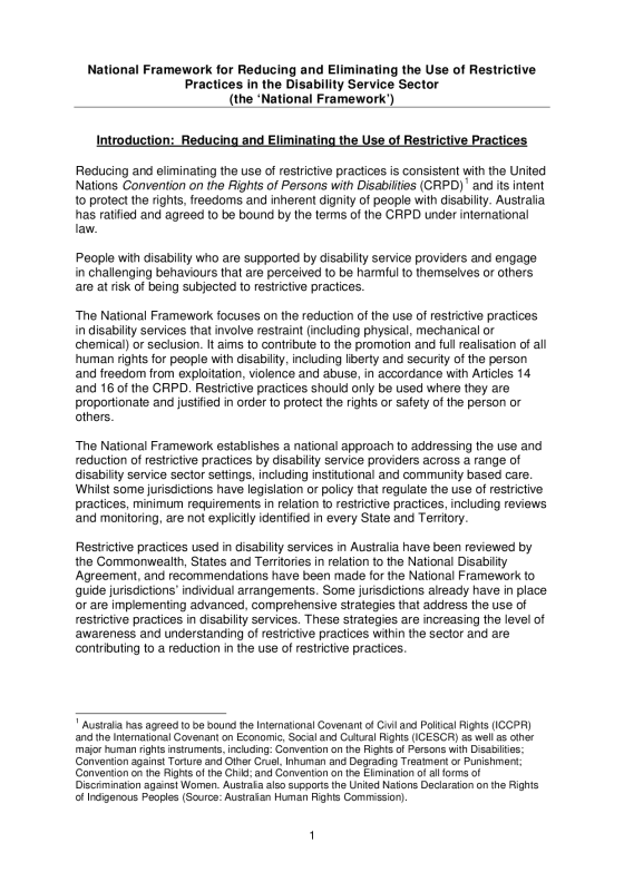 National Framework for Reducing and Eliminating the Use of Restrictive ... National Framework for Reducing and Eliminating the Use of Restrictive ...